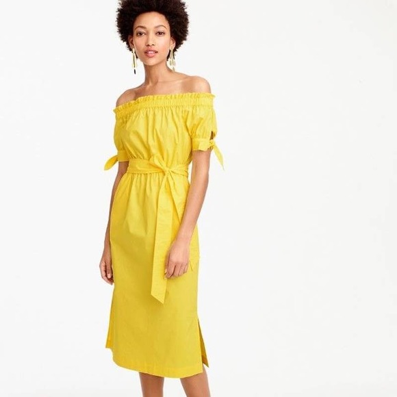 J. Crew | Dresses | J Crew Off Shoulder Yellow Tie Waist Dress | Poshmark